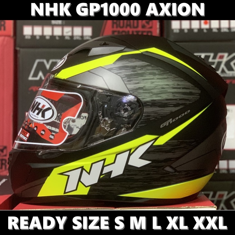 Jual HELM NHK GP 1000 AXION BLACK YELLOW DOFF DOUBLE VISOR FULL FACE ...