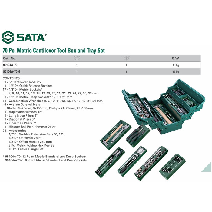 Jual TOOL KIT SET 95104A-70PC 6 POINT METRIC CANTILEVER SET SATA ...