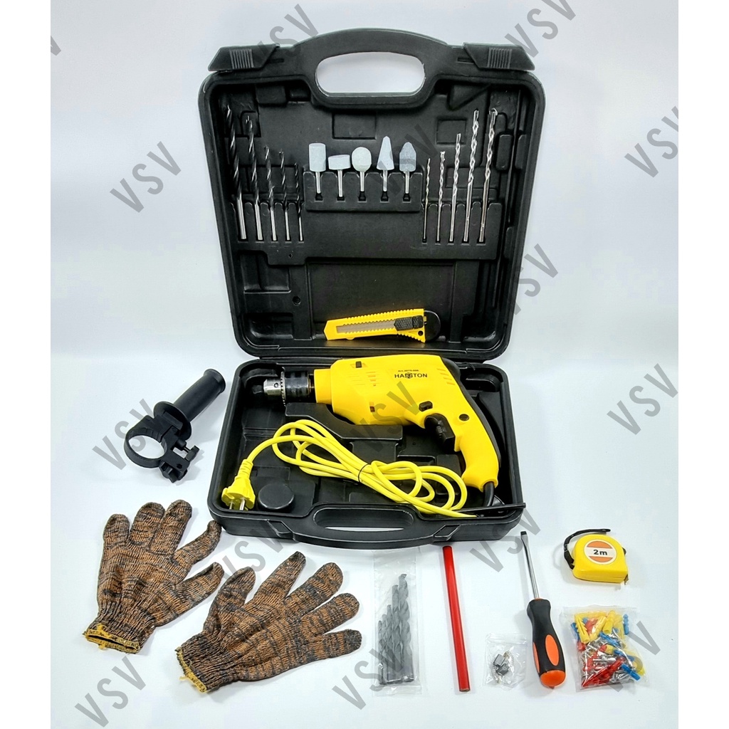 Jual HASSTON Impact drill 13mm set Bor tembok set Mesin bor Beton 3075 ...