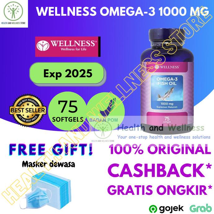 Jual WELLNESS OMEGA 3 OMEGA-3 FISH OIL 1000 MG 75 SOFTGELS KAPSUL LUNAK ...