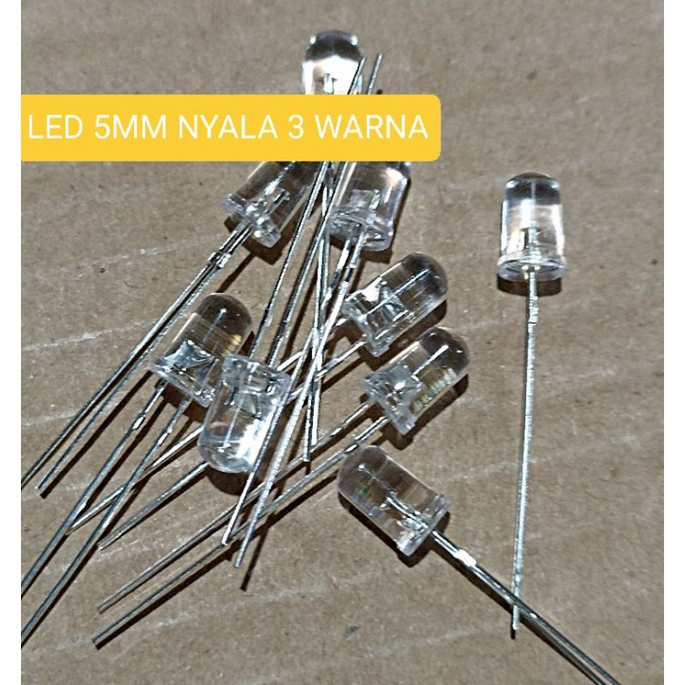 Jual 10BUAH LED 5MM PUTIH NYALA 3WARNA COLORFUL FLASH LED 3 WARNA ...