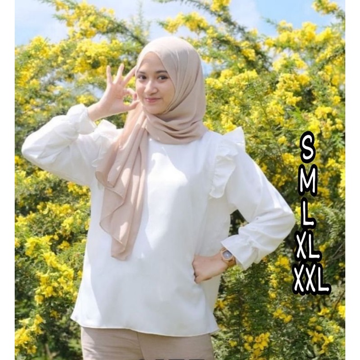 Jual Atasan Blouse Putih Wanita Muslim Korean Style Lengan Panjang Ootd ...