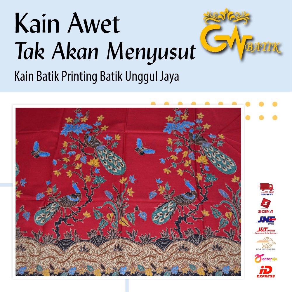 Jual Kain Meteran Batik Unggul Jaya G Motif Merak Printing Ukuran 215 x ...