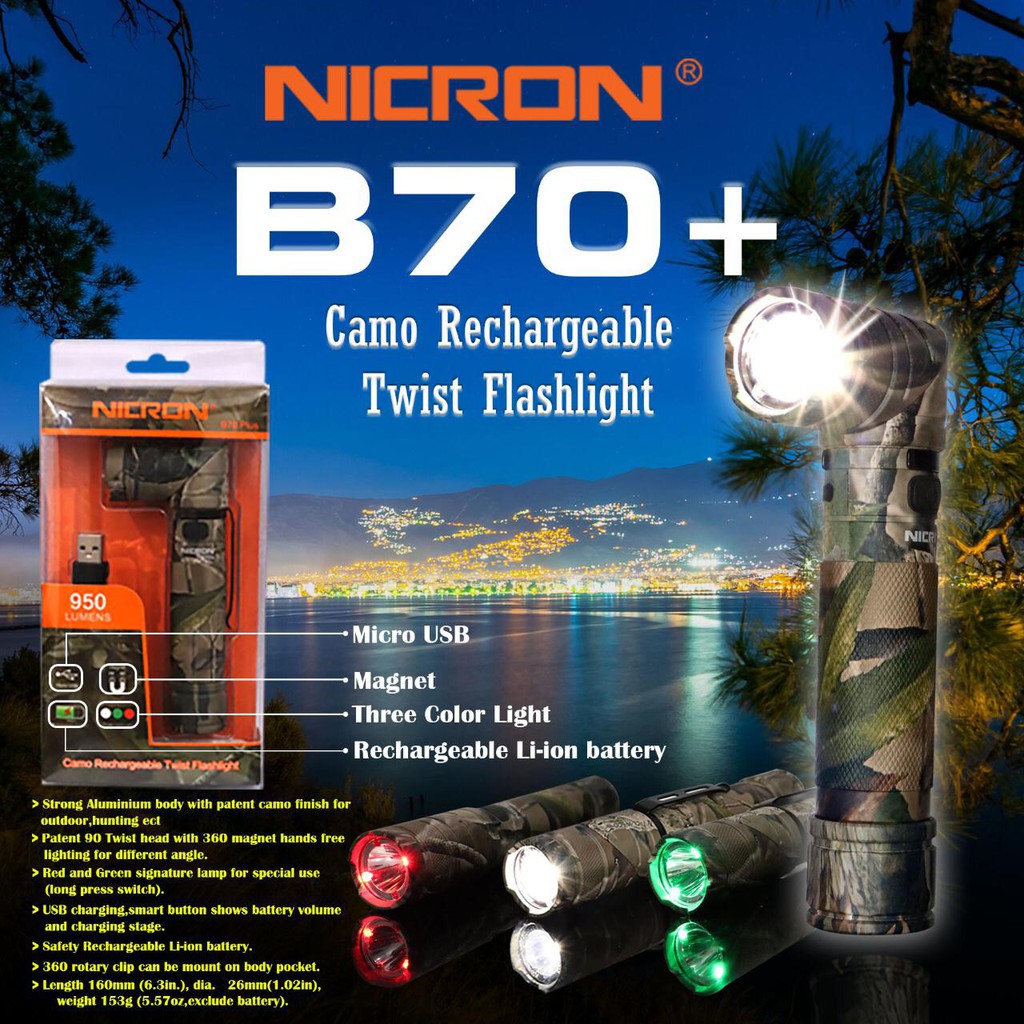 Jual Nicron | B70 Plus | 3-Color Light 90 Degree Camo Rechargeable ...
