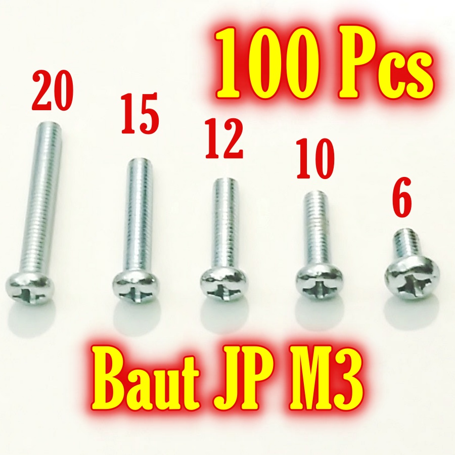 Jual 100Pcs Baut JP M3 x 6 10 12 15 20 30 mm Plus | Shopee Indonesia
