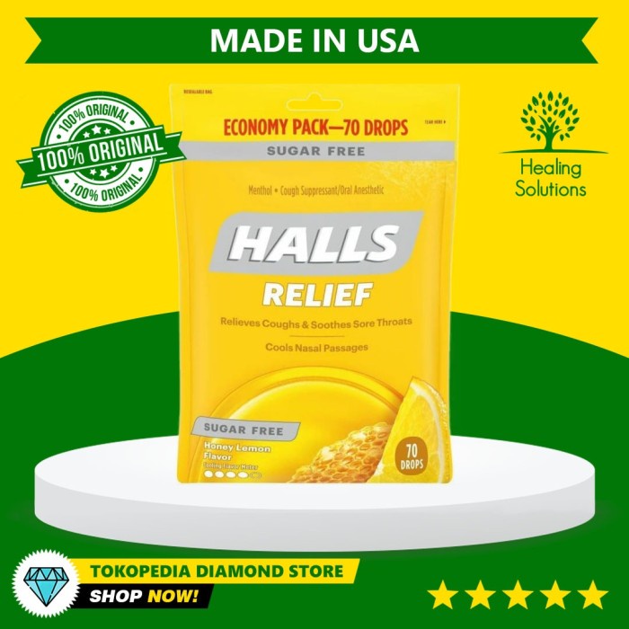 Jual Halls Sugar Free Permen Batuk Pilek Tenggorokan Made In Canada ...