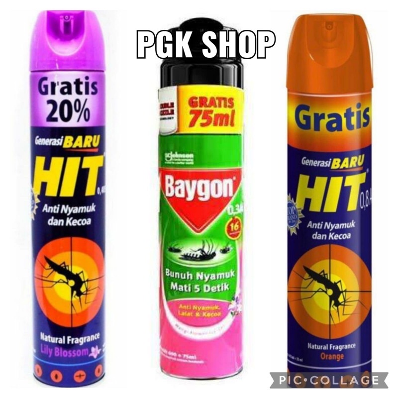 Jual BAYGON AEROSOL SEMPROT 600ml + 75ml & HIT 600+75ml force magic ...