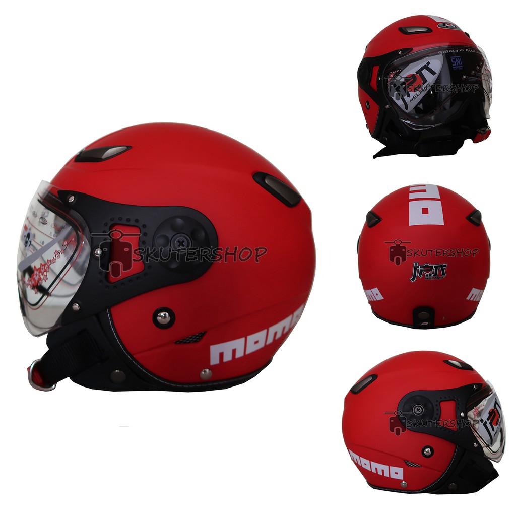 Jual Andriawanhs Helm Bogo Retro JPN Momo Klasik Kaca Pilot Riben Red ...