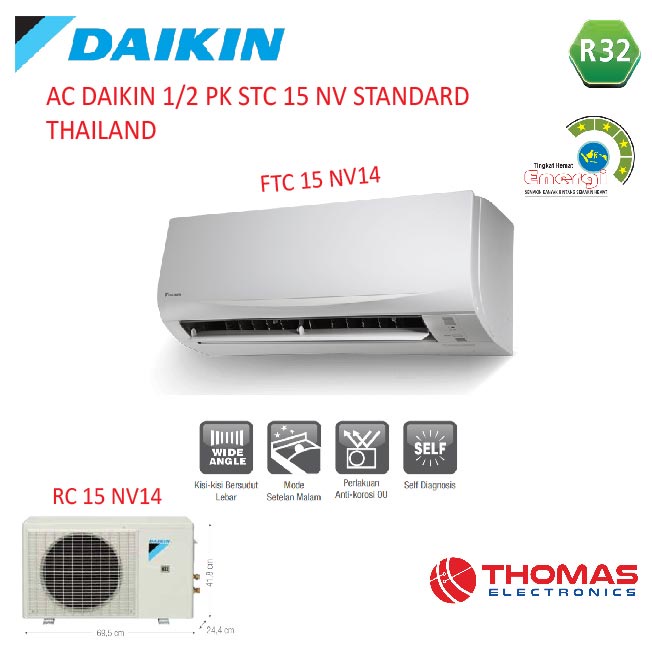 Jual AC DAIKIN 1/2 PK STC 15 NV STANDARD THAILAND R32 GARANSI RESMI ...