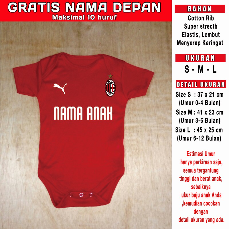 Jual Baju Bola Bayi ACM GRATIS NAMA DEPAN romper bayi kaos bayi jumper ...