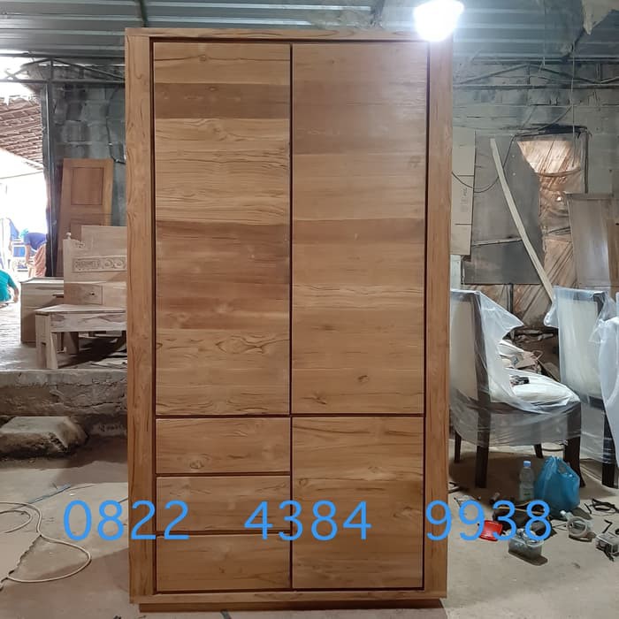 Jual Lemari Jati Pintu 2 Wardrobe Laci Pakaian Asli Jepara Almari Baju ...