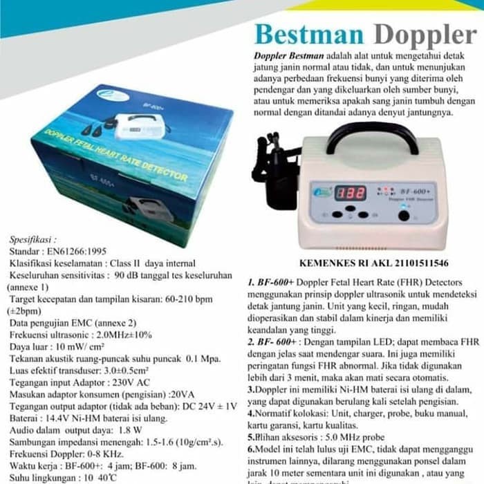 Jual DOPPLER BESTMAN BF 600+ DOPLER PENGUKUR DETAK JANTUNG BAYI ...
