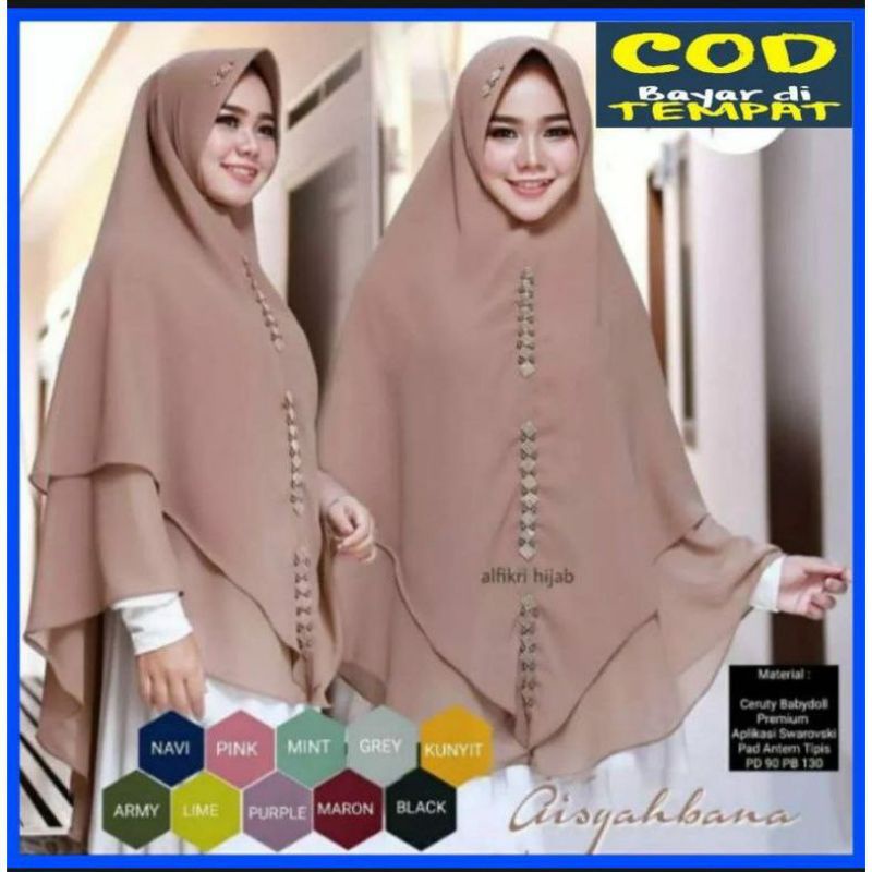 Jual Terlaris (bisa COD) Hijab JUMBO 2 LAYER KHIMAR SWAROVSKI AISYAHBANA Payet Jumbo Ped Khimar ...