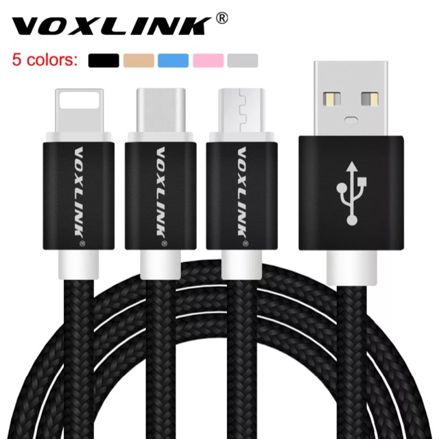 Jual VOXLINK - 3 in 1 Triple Charging Data Cable USB C Lightning Micro USB | Shopee Indonesia