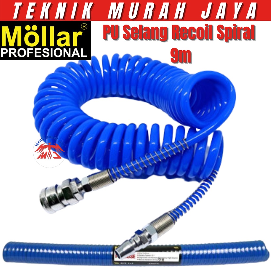 Jual MOLLAR Selang Kompresor PU Spiral Recoil Compressor Hose 9 meter ...