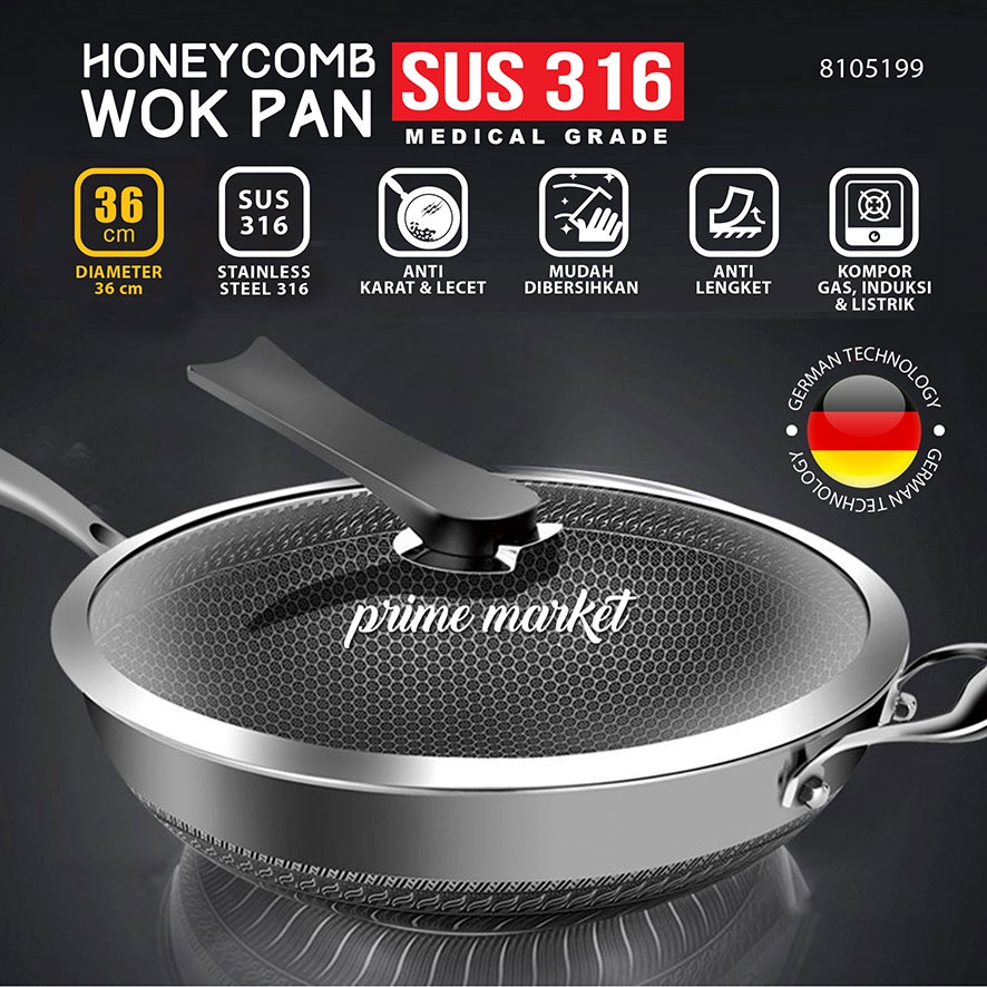 Jual Honeycomb Stainless Steel Wok Pan/ Wajan Penggorengan Tinggi Anti Lengket Anti Gores Deep ...