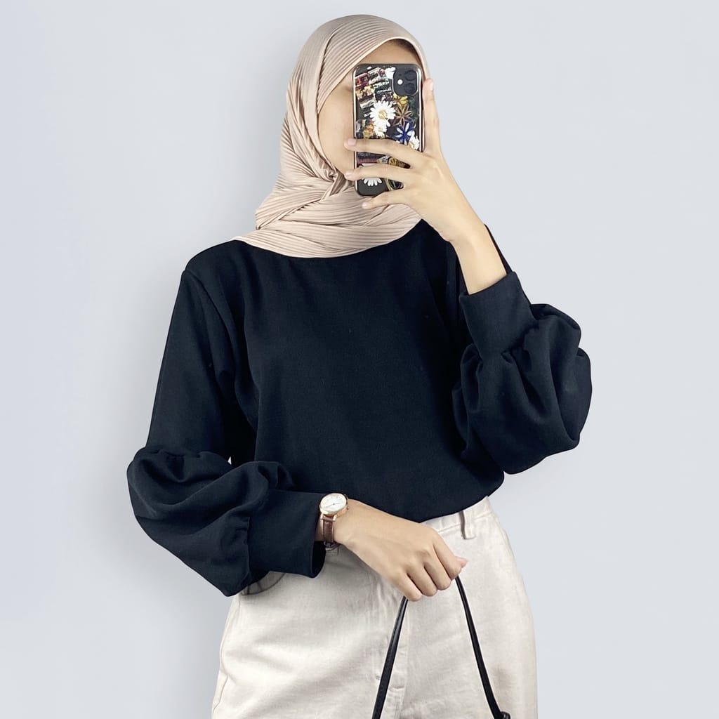 Jual KAOS RIB LENGAN BALON - PUFFY BLOUSE - KAOS RIB PREMIUM WANITA ...