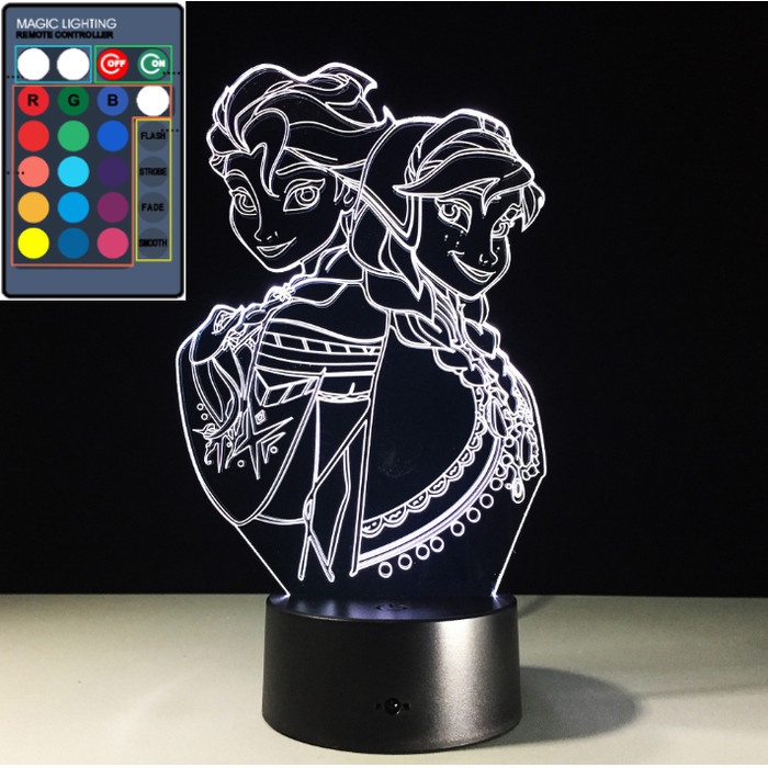 Jual Disney Frozen Anna Elsa mermaid Snow White 3D Hologram LED Lamp ...