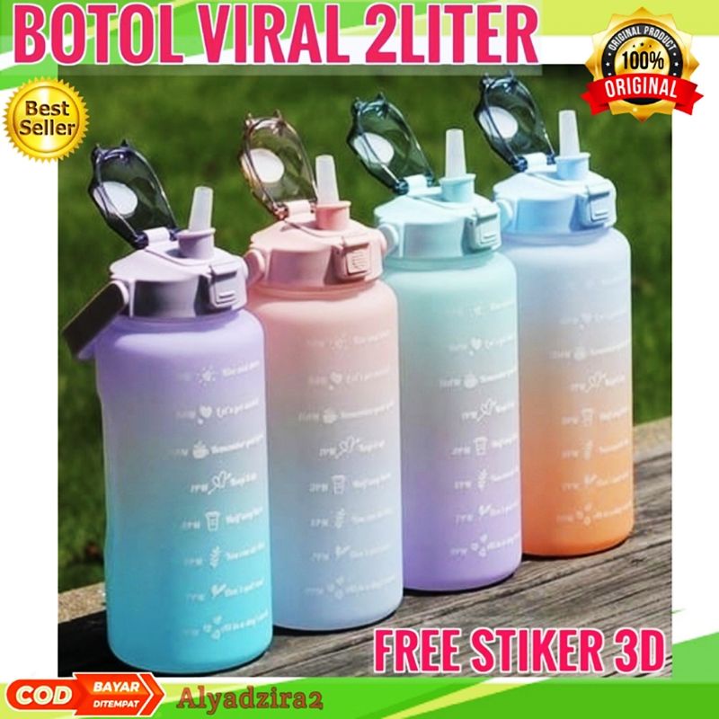 Jual Botol Minum Jumbo 2 Liter Motivasi Penanda Waktu Korea Viral (2000ml) | Shopee Indonesia