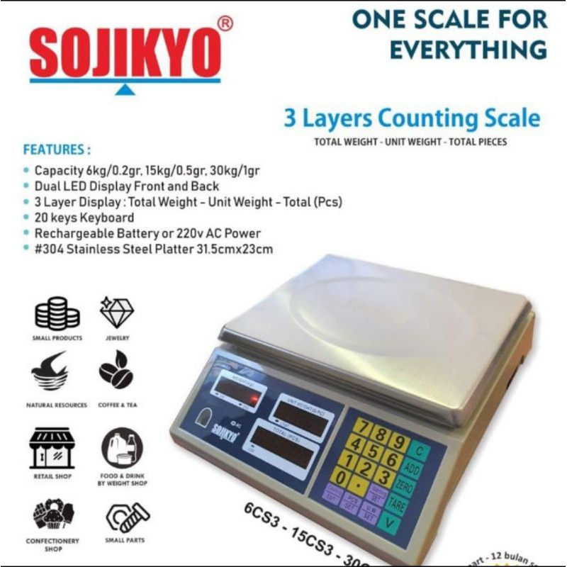 Jual timbangan counting scale sojikyo SC3 3 layer 6kg 30kg | Shopee ...