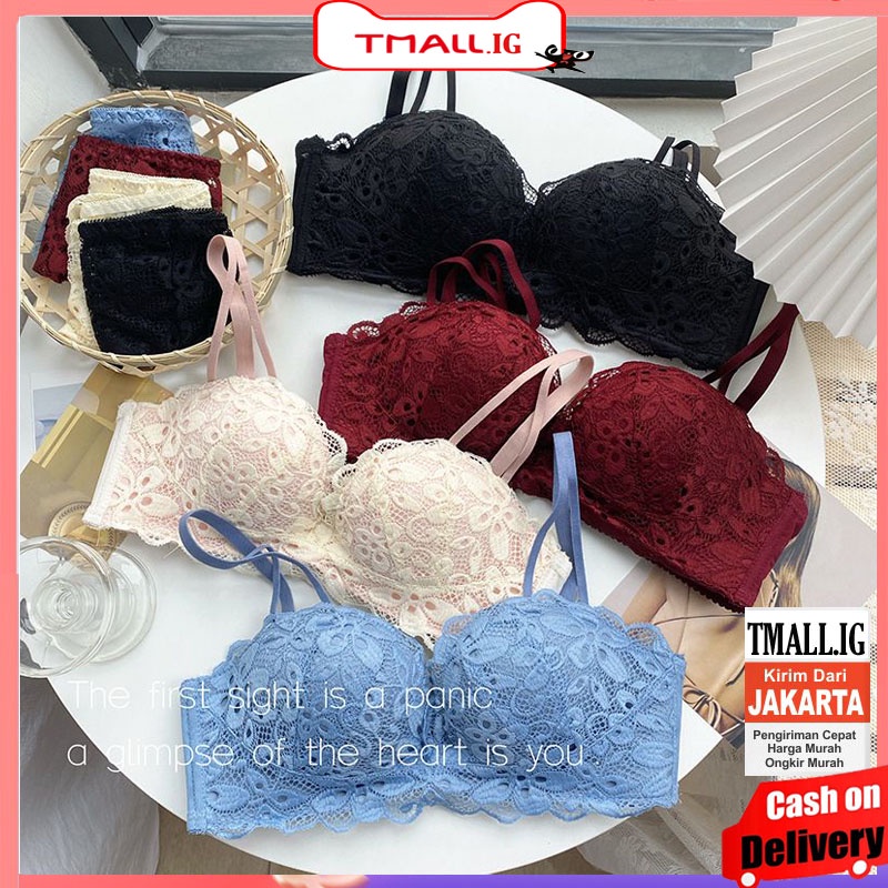 Jual ♕ Tmall ♕ TM-133 New Bra Wanita Halus BH Model Tanpa Kawat Bahan Renda Motif Floral Pakaian ...
