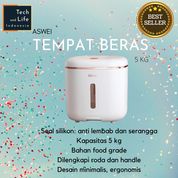 Jual Aswei Tempat Dispenser Beras 5 KG Rice Bucket Estetik | Shopee ...