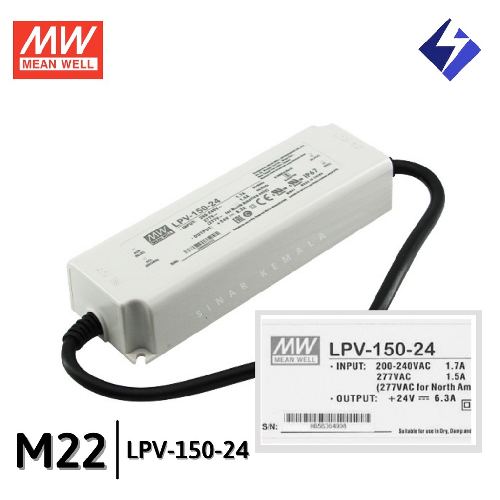 Jual MEANWELL Power Supply LPV-150-24 Slim IP67 24V DC 6,.3A 150W Trafo ...