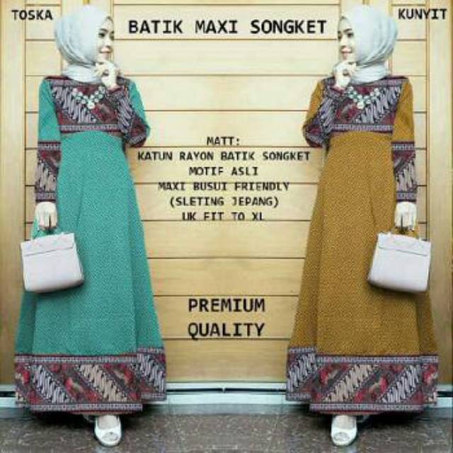 Jual Batik Maxi songket, Gamis batik muslim perempuan busui jumbo ...