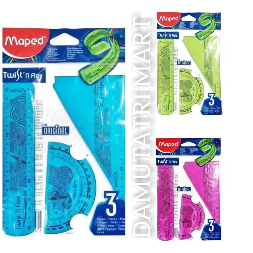 Jual Maped Twist'n Flex Set Isi 3 Lentur ( Penggaris 15cm / Busur ...