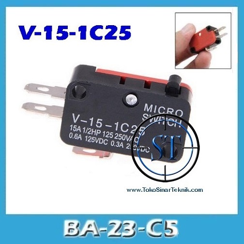 Jual BA-23-C5 Mini Micro Limit Switch V-15-1C25 Saklar On Off Tombol Tekan Tuas Gagang NC NO ...