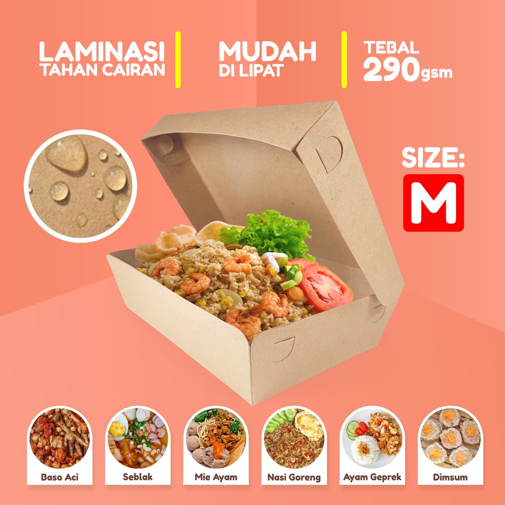 Jual LUNCH BOX PAPER BOX MAKANAN KOTAK NASI UKURAN M KERTAS KRAFT ...