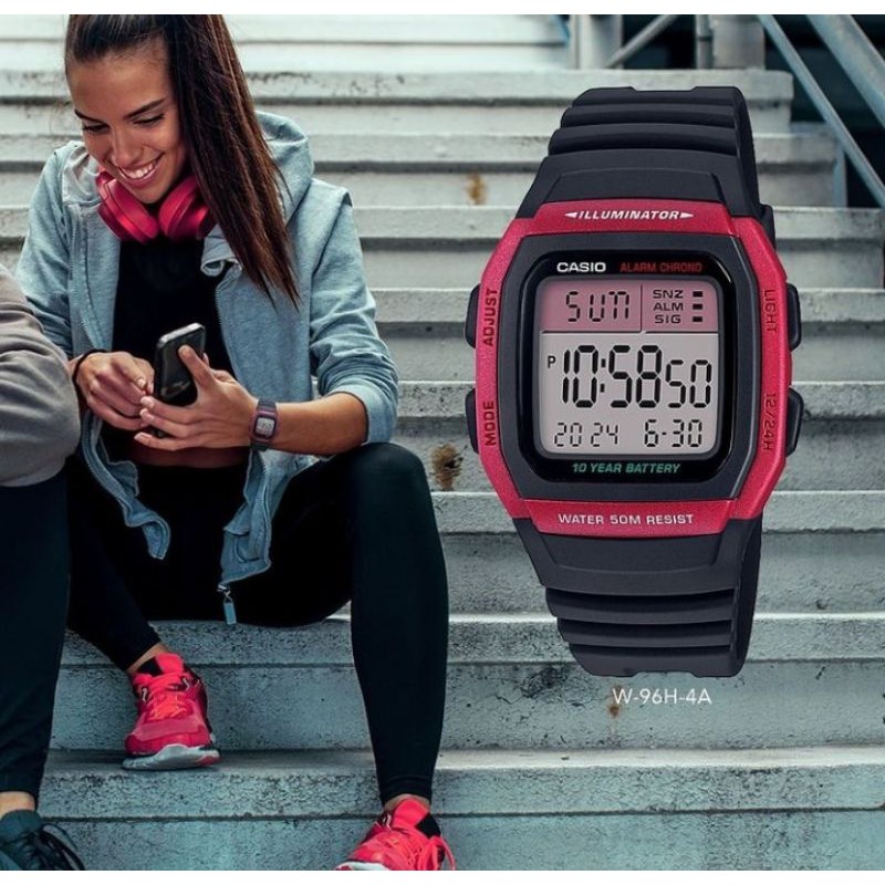 Jual [ PROMO ] Jam Tangan Pria Casio W-96H-4A / W96H Digital Dial Black Resin Strap Original ...