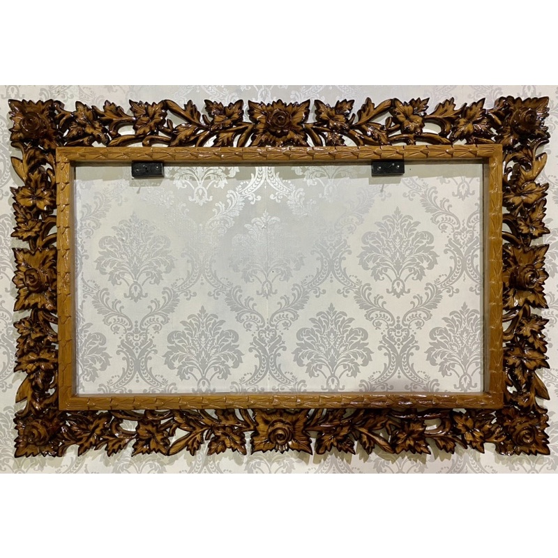 Jual pigura ukir kayu jati model daun mawar timbul ukuran 120x80 ...