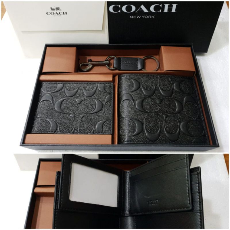 Jual Dompet Coach Pria Model Lipat Original Black Motif Fullset Box ...