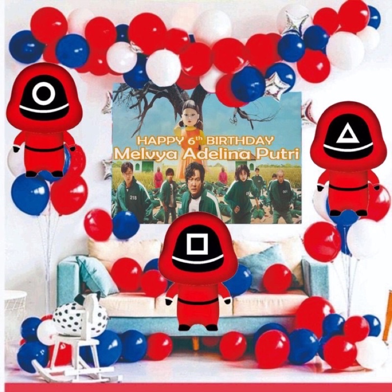 Jual Paket balon backdrop squid game banner ulang tahun | Shopee Indonesia