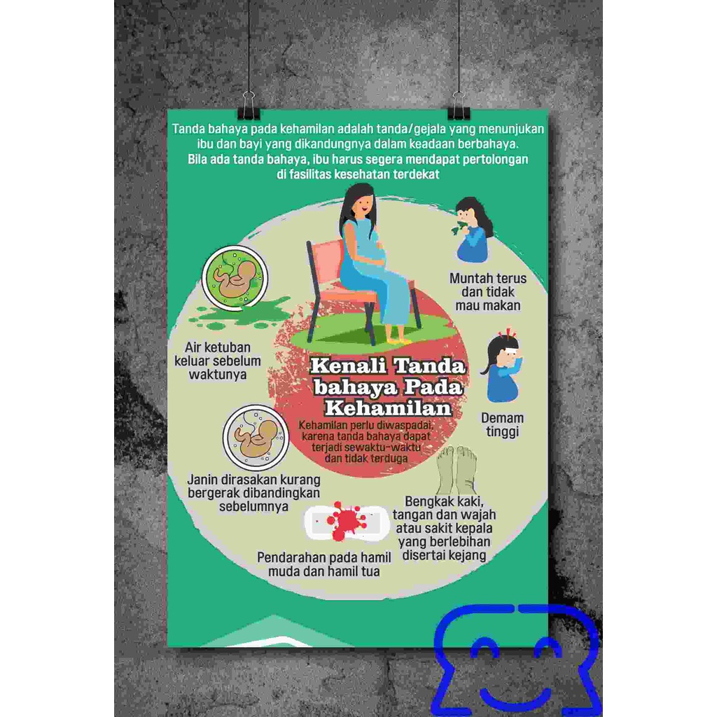 Jual Poster kesehatan Tanda Bahaya Kehamilan, menjaga ibu hamil tetap sehat dan cerdas, tanda ...