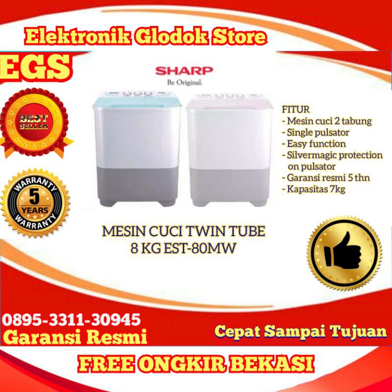 Jual MESIN CUCI 2 TABUNG 8KG SHARP EST 80MW EST-80MW BIG PULSATOR LOW ...