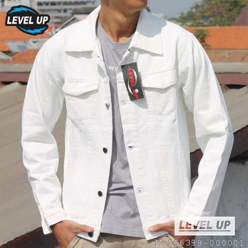 Jual JAKET PRIA JEANS PUTIH OVERSIZE Warna: PutihUkuran: M, L, XL(Baca ...