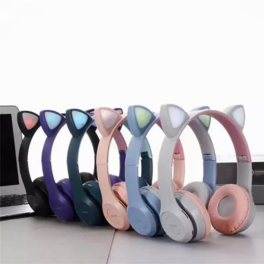 Jual Headphone Bass MZ-P47 Wireless/Bluetooth Earbuds Cat Ears LED ...