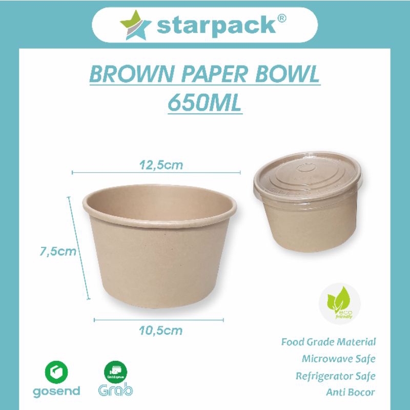 Jual ISI 100 paper bowl 650 ml kraft star pack - rice bowl kertas ...