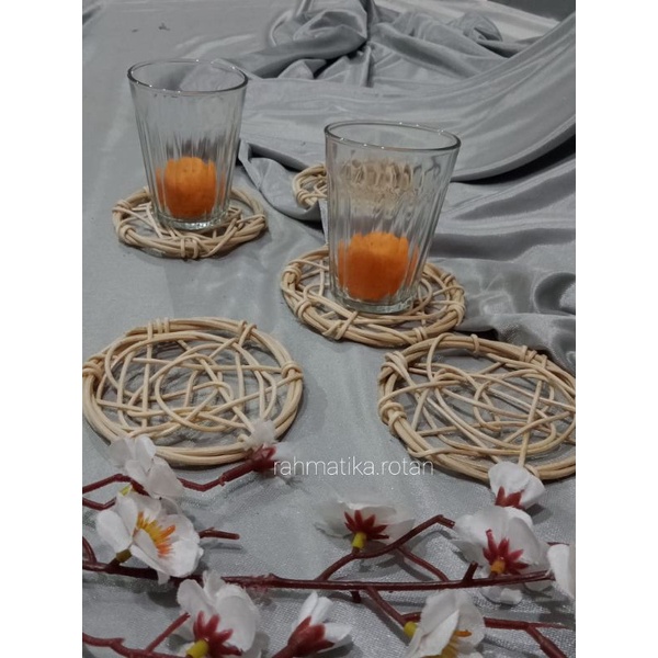 Jual placemat tatakan gelas diameter 10cm/coaster rotan/placemates ...