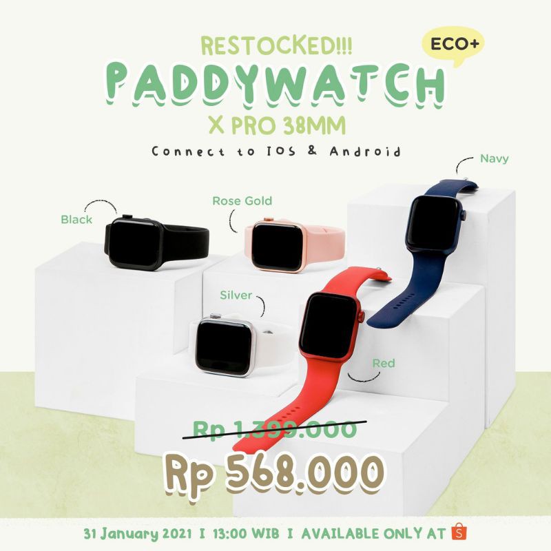 Jual Paddy Watch Seri X Pro 38 mm Black | Shopee Indonesia