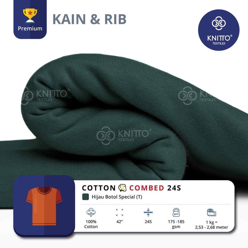 Jual KAIN COTTON COMBED 24S HIJAU BOTOL SPECIAL + RIB ( BAHAN KAOS ...
