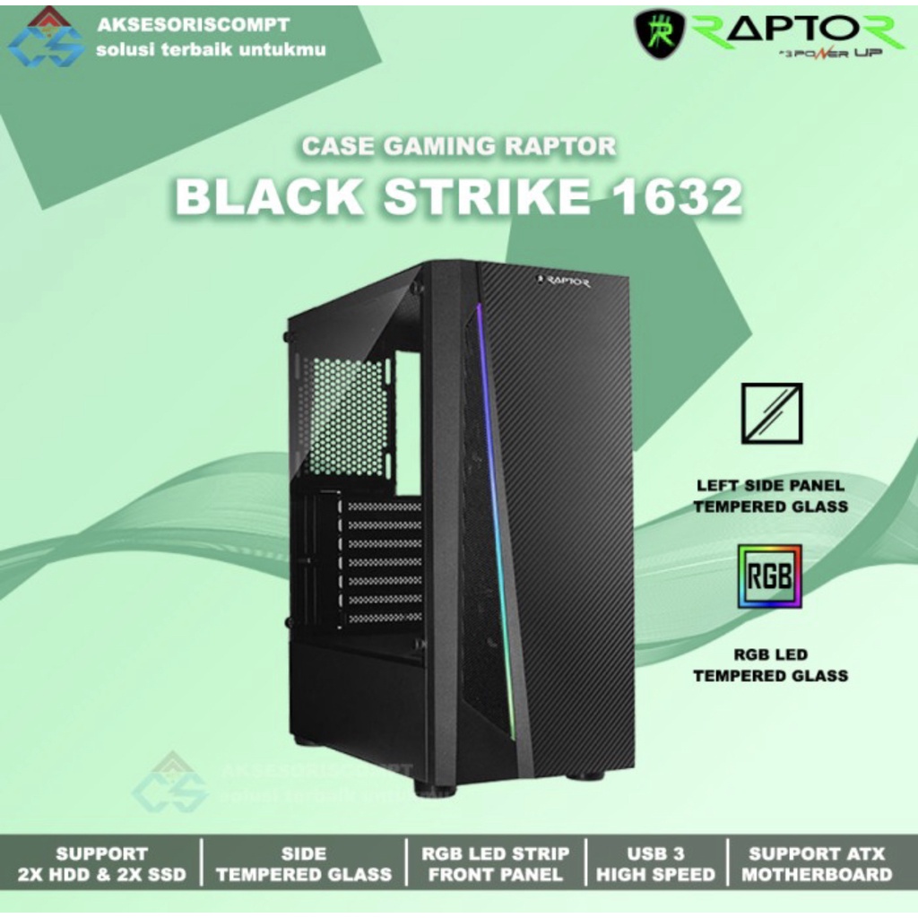 Jual Casing Gaming PowerUp Raptor 1632 Black With Led Strip RGB ...