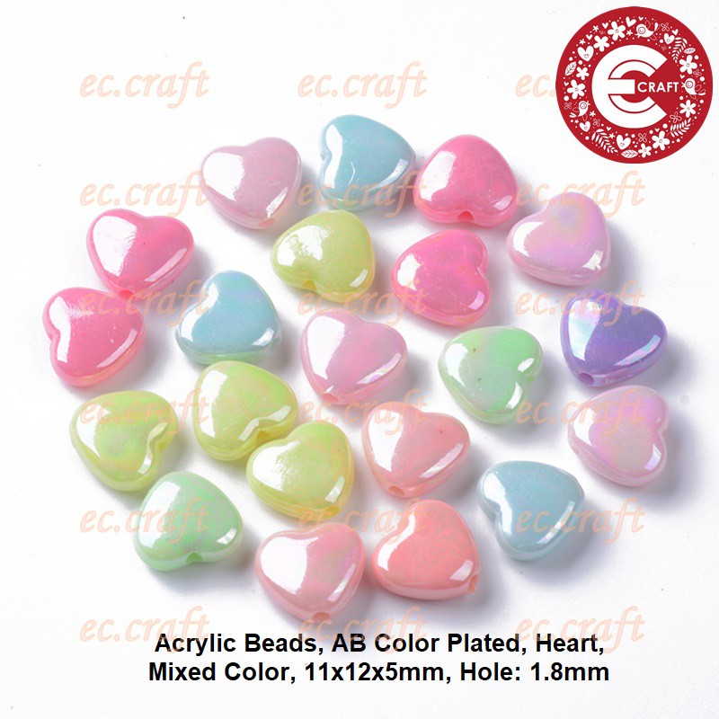 Jual 1 PACK MANIK-MANIK HATI ACRYLIC BEAD HEART/LOVE SHAPE AB PLATED ...