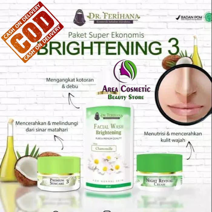 Jual DR. FERIHANA PAKET Brightening 3 -Facial wash brightening 100ml, Premium Suncare 3 10gr ...