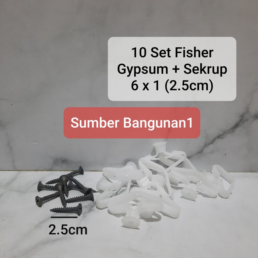 Jual Sekrup gypsum 6 x 1 viser (10set) skrup gipsum karet putih 2.5cm ...