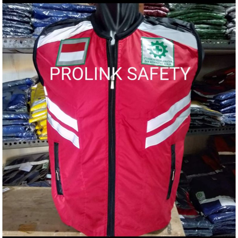Jual ROMPI SAFETY HSE MERAH HITAM BAHAN FULL TASLAN RESLETING FREE LOGO ...