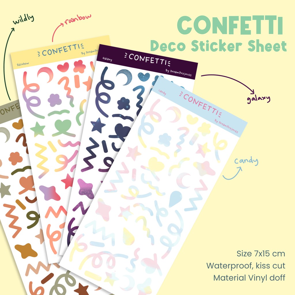 Jual Confetti Deco Sticker Sheet / Journal Sticker / Candy Rainbow ...