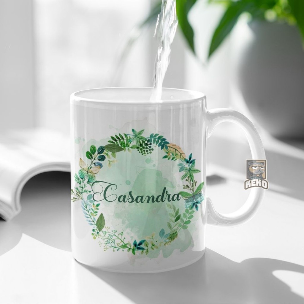 Jual Mug Keramik Custom Nama Tema Watercolor Leaves, Watercolor Clipart ...